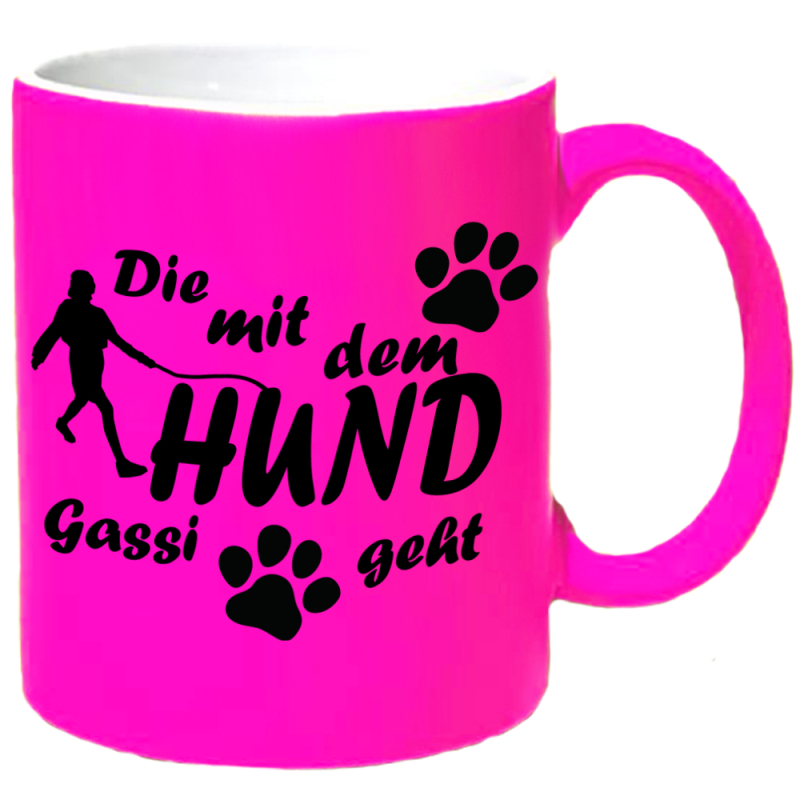 FUNNYWORDS® Team Gassi - mit dem HUND Gassi geht Kaffeebecher NEON ...